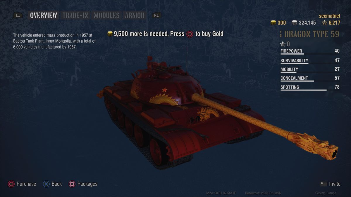 Screenshot of World of Tanks: King Dragon Type 59 Ultimate (PlayStation 4, 2018) - MobyGames
