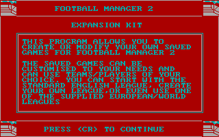 Screenshot of Football Manager II: Expansion Kit (DOS, 1989) - MobyGames