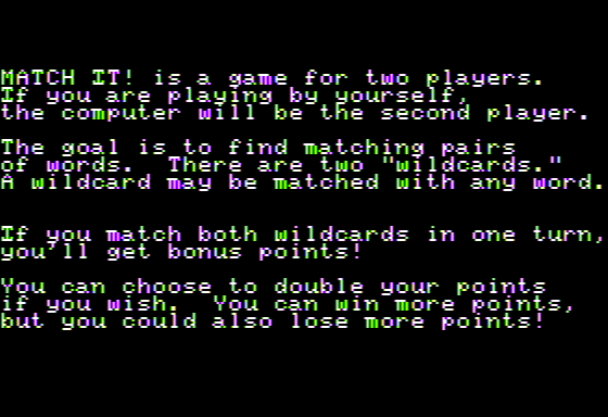 Screenshot of Match It!: A Competitive Word-Matching Game (Apple II ...