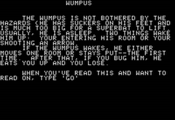 Screenshot of Wumpus (Apple II, 1973) - MobyGames