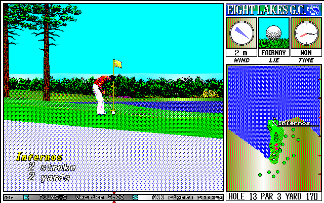 Screenshot of New 3D Golf Simulation: Eight Lakes G.C. (PC-98, 1990 ...