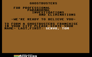 Screenshot of Ghostbusters (Commodore 64, 1984) - MobyGames