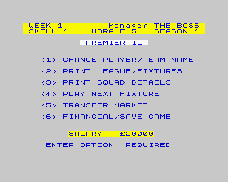 Screenshot of Premier 2: Superleague (ZX Spectrum, 1987) - MobyGames