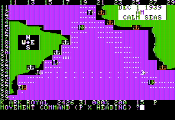 Screenshot of Pursuit of the Graf Spee (Apple II, 1982) - MobyGames