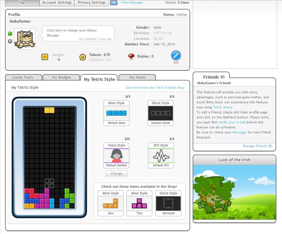 Screenshot of Tetris Friends (Browser, 2009) - MobyGames