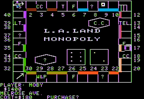 Screenshot of L.A. Land Monopoly (Apple II, 1980) - MobyGames