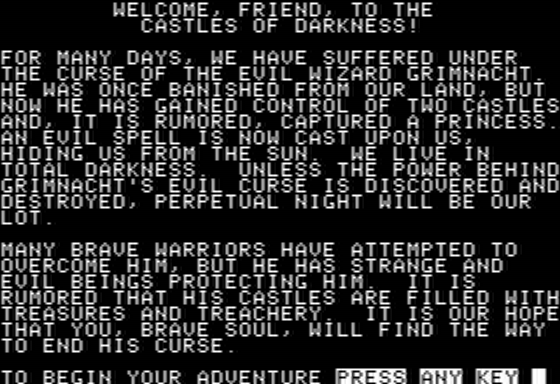 Screenshot of Castles of Darkness (Apple II, 1981) - MobyGames