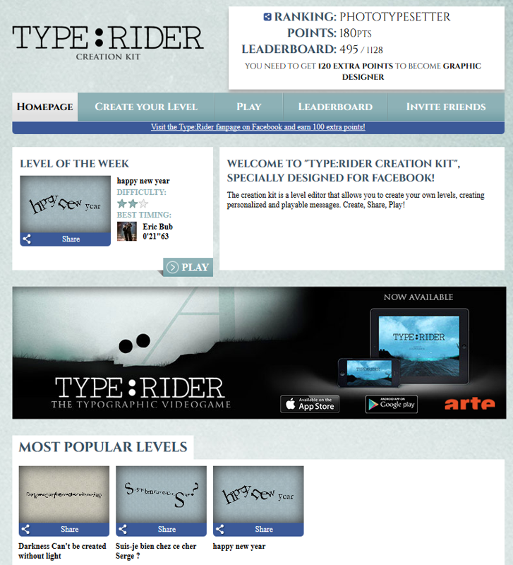 Screenshot of Type:Rider: Creation Kit (Browser, 2013) - MobyGames
