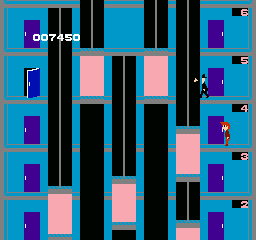 Screenshot of Elevator Action (NES, 1983) - MobyGames