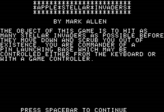 Apple Stellar Invaders screenshots - MobyGames