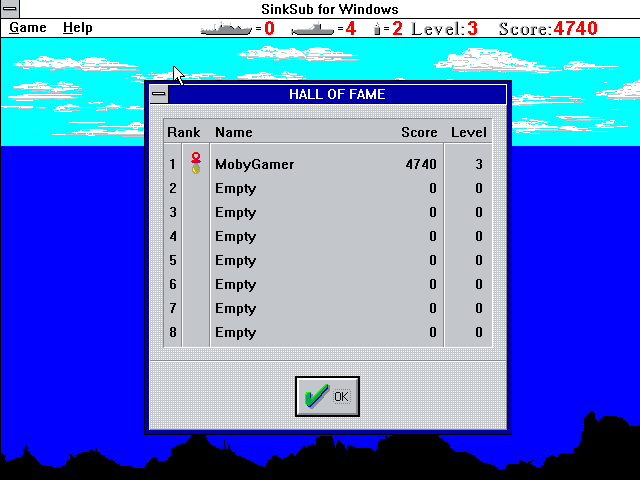 Screenshot of SinkSub (Windows 3.x, 1993) - MobyGames