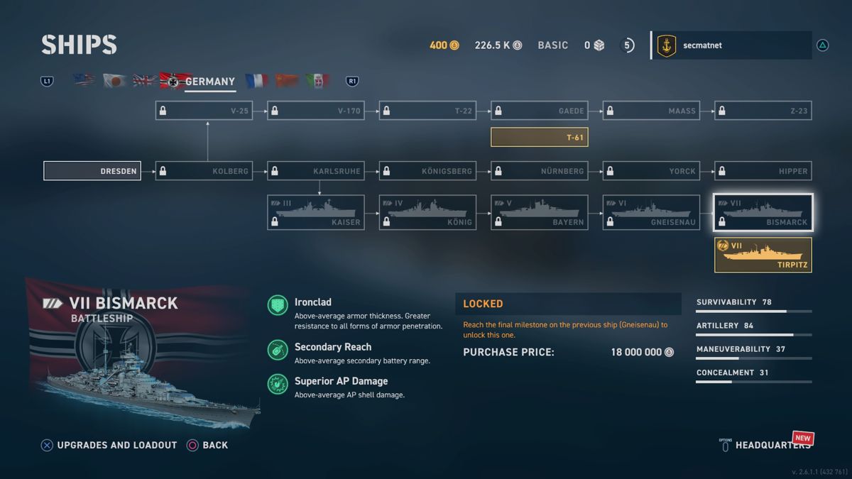 Screenshot of World of Warships: Legends (PlayStation 4, 2019) - MobyGames