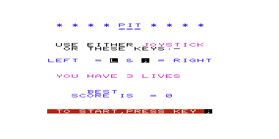 Screenshot of Pit (VIC-20, 1982) - MobyGames