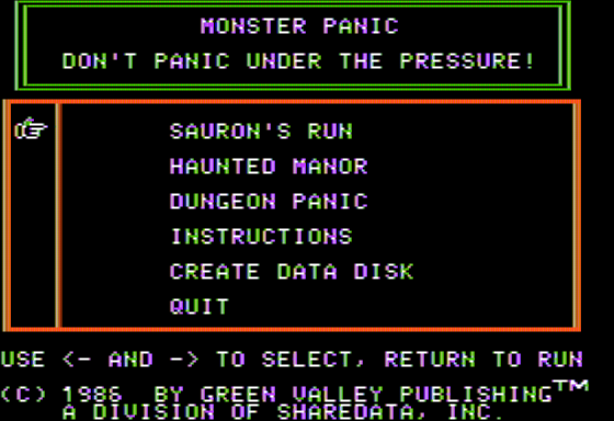 Screenshot of Monster Panic (Apple II, 1986) - MobyGames