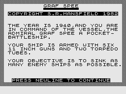 Screenshot of Admiral Graf Spee (ZX81, 1982) - MobyGames