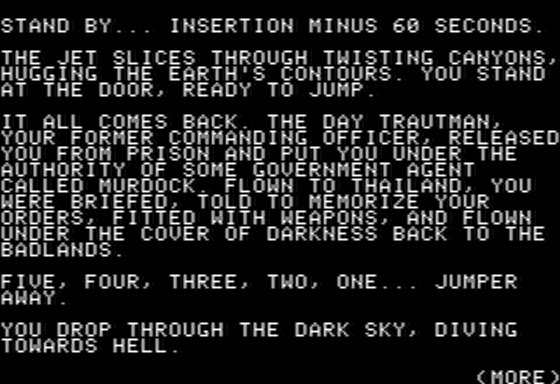 Screenshot of Rambo: First Blood Part II (Apple II, 1985) - MobyGames