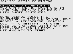 Screenshot of Adventure A (ZX81, 1981) - MobyGames