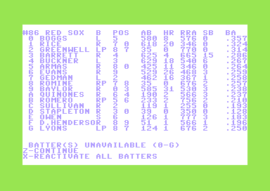 Screenshot of Full Count Baseball (Commodore 64, 1984) - MobyGames