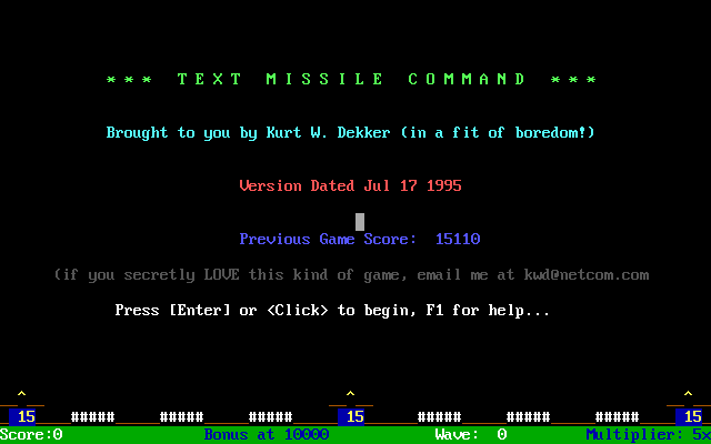Text Missile Command (1995) - MobyGames