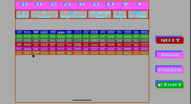 Screenshot of Breakout ! (DOS, 1986) - MobyGames