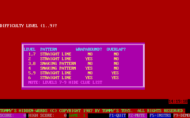 Screenshot of Tommy's Hidden-Word (DOS, 1987) - MobyGames