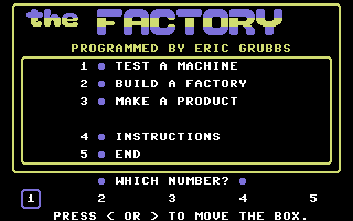 Screenshot of The Factory (Commodore 64, 1983) - MobyGames