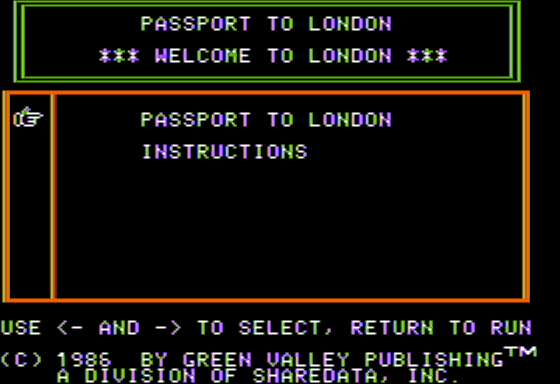 Screenshot of Passport to London (Apple II, 1986) - MobyGames