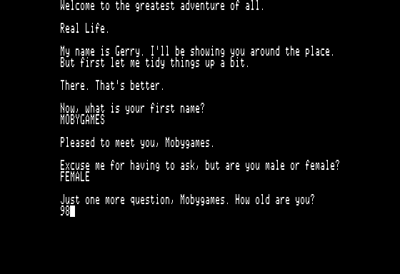 Screenshot of Real Life: The Greatest Adventure of All (Apple II, 1985 ...