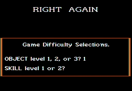 Screenshot of Right Again (Apple II, 1984) - MobyGames