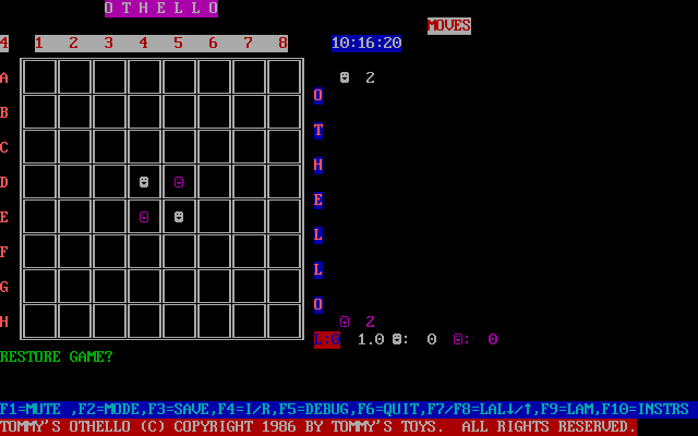 Screenshot of Tommy's Othello (DOS, 1986) - MobyGames
