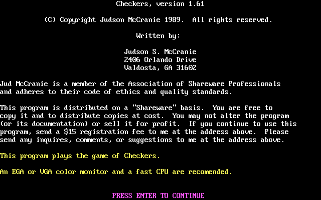 Checkers (1989) - MobyGames