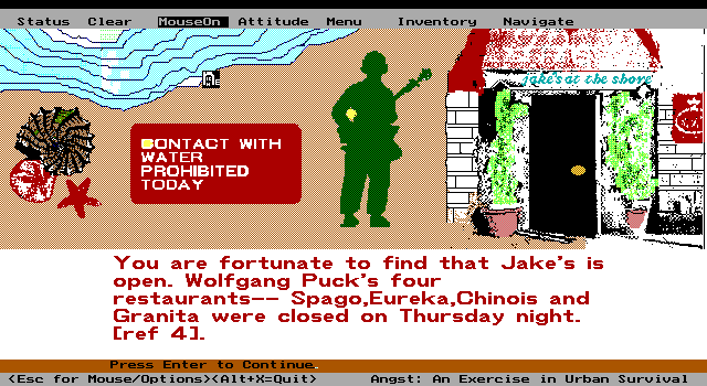 Screenshot of Angst: A Game of Urban Survival (DOS, 1992) - MobyGames