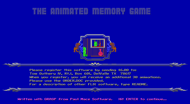 Animated Memory Game (1991) - MobyGames