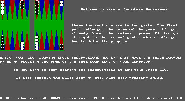 Screenshot of Backgammon (DOS, 1991) - MobyGames