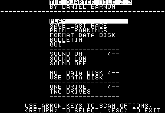 Screenshot of The Quarter Mile (Apple II, 1987) - MobyGames