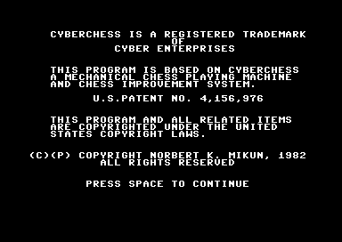 Screenshot of Cyberchess (Commodore 64, 1982) - MobyGames