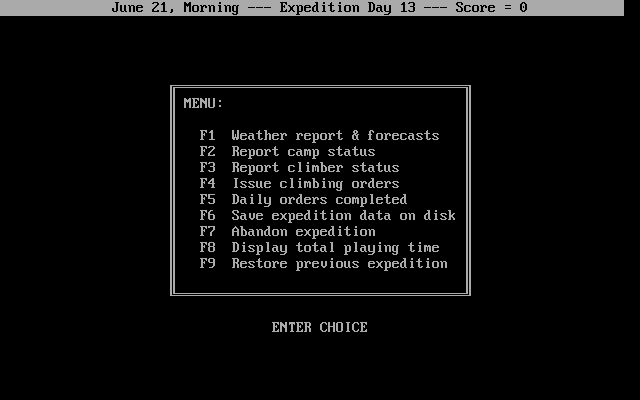 Screenshot of Everest Explorer (DOS, 1980) - MobyGames