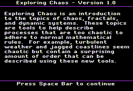 Screenshot of Exploring Chaos (Apple II, 1992) - MobyGames Screenshot of Exploring Chaos (Apple II, 1992) - MobyGames